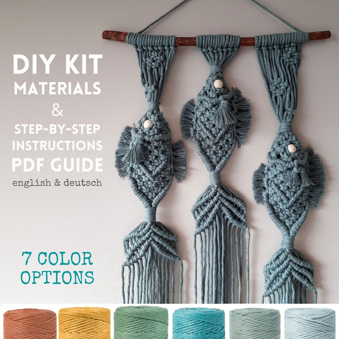DIY Macrame Kit, Fish Macrame Wall Hanging Kit, Macrame Pattern ...