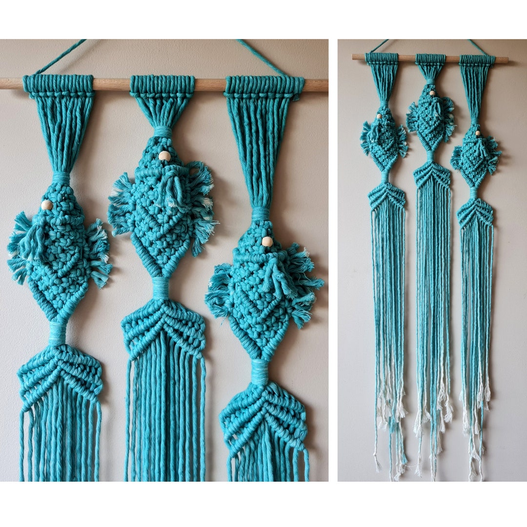 Ombre Macrame Fish Wall Hanging, Hand Dyed Wall Art, Under the Sea Yarn ...