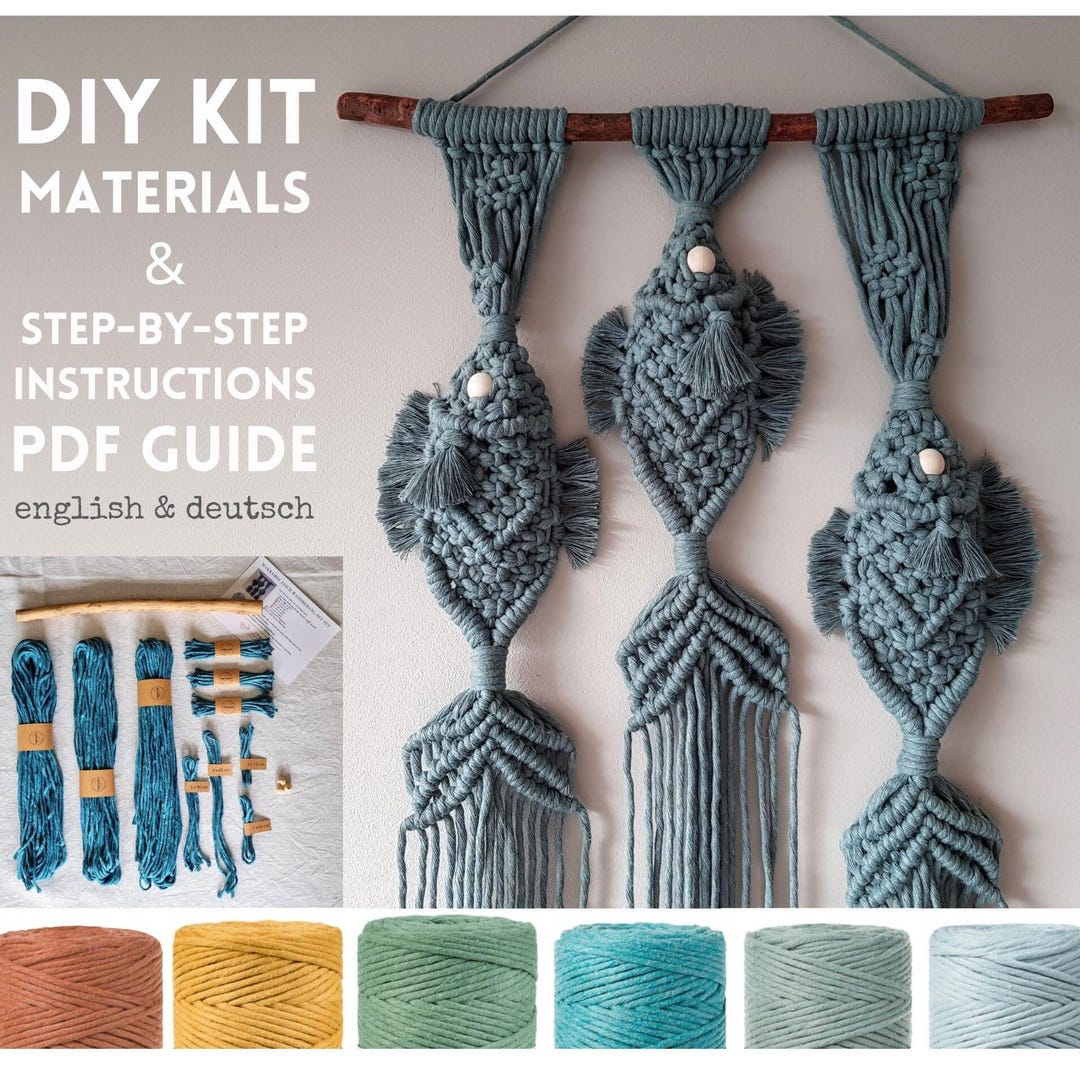 DIY Macrame Kit, Fish Macrame Wall Hanging Kit, Macrame Pattern ...
