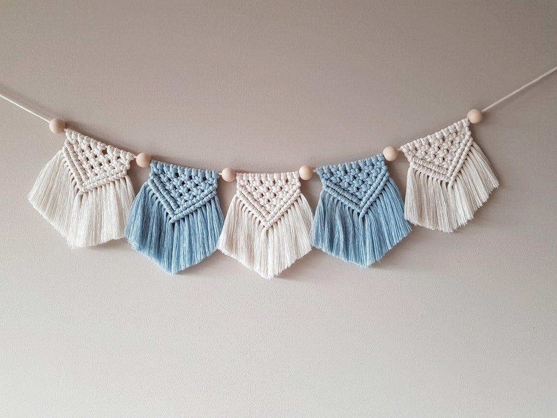 Macrame Banner: Blue & White Nursery Garland - Etsy