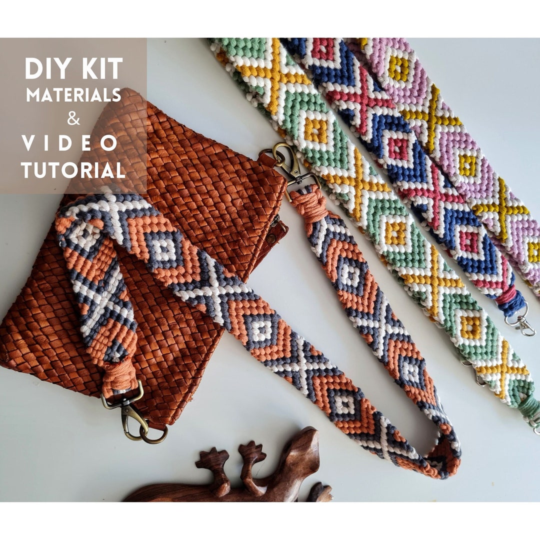 DIY Macrame Kit, Bag Strap Kit, Macrame Pattern, Video Tutorial and Materials, Crossbody Strap ...