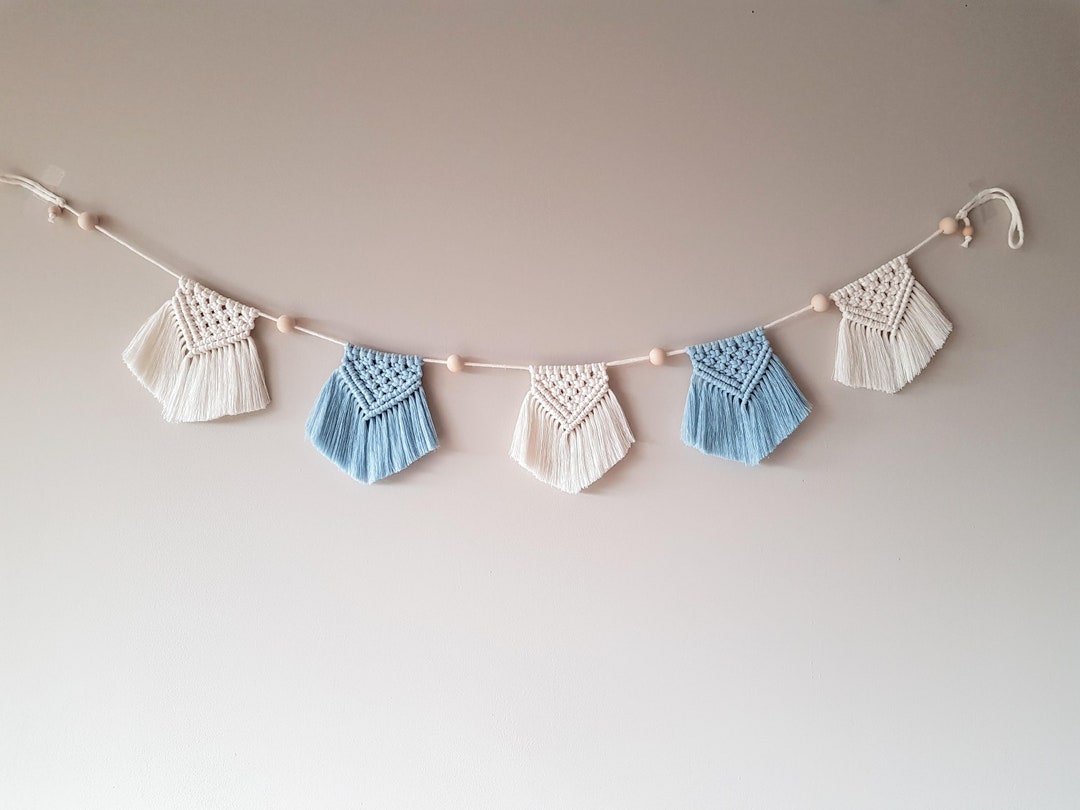 Macrame Banner: Blue & White Nursery Garland - Etsy