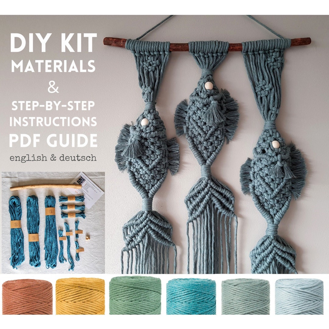 DIY Macrame Kit, Fish Macrame Wall Hanging Kit, Macrame Pattern ...