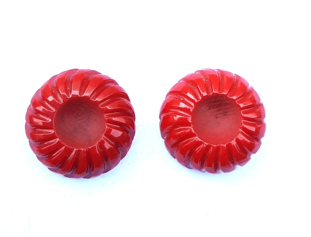 Amazing Quality Red Coral Carved Gemstone ,red Coral Round Pair ...