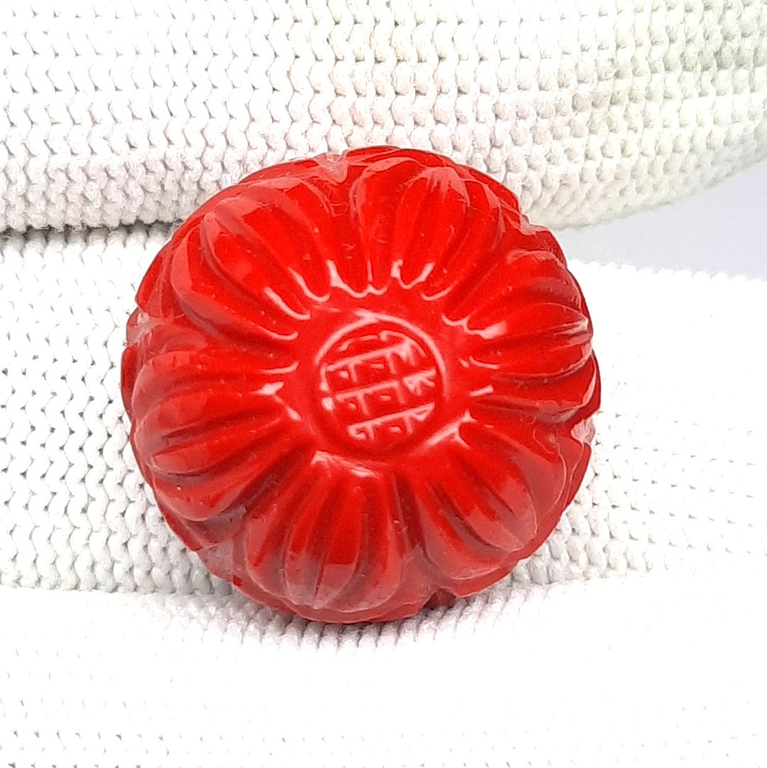 Amazing Quality Red Coral Carved Gemstone, Red Coral Round Carved ...