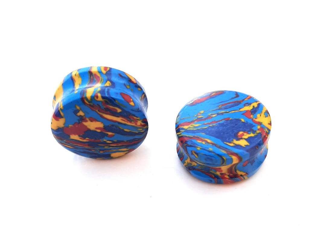 Blue Multi Colour Gemstone, Tunnel Plug Double Flare Plug Smooth Polish ...
