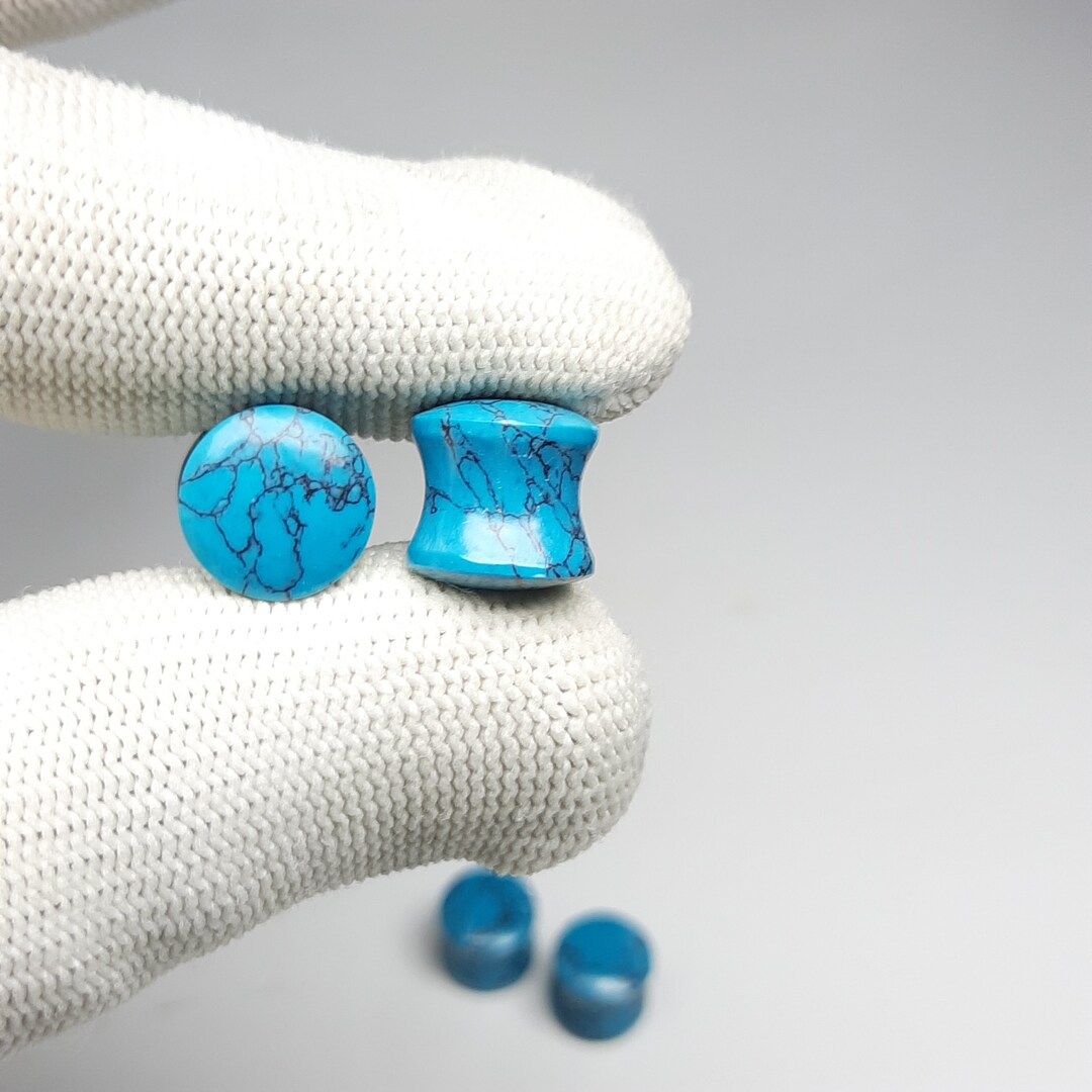 Turquoise Convex Double Side Flare Stone Plug, Organic Stone Ear ...