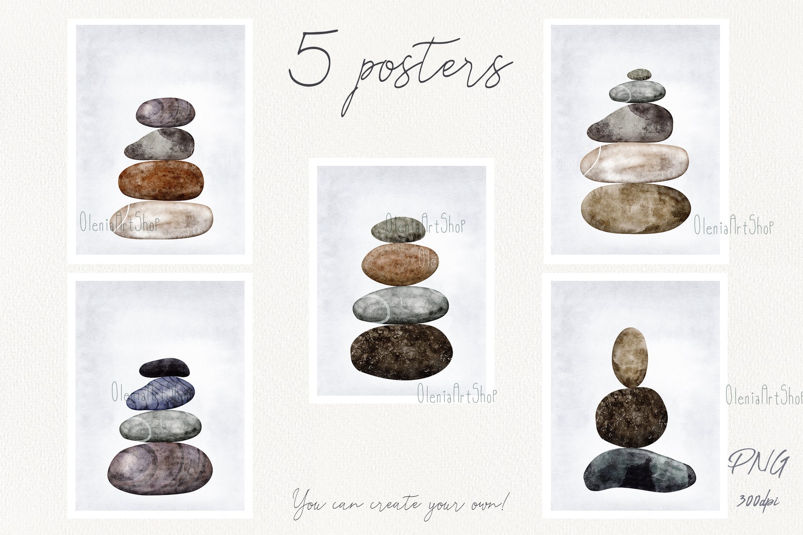 Zen Stone Tower Clipart, Balanced Stones Art, Watercolor Pebble Stones ...