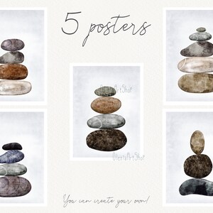 Zen Stone Tower Clipart, Balanced Stones Art, Watercolor Pebble Stones ...