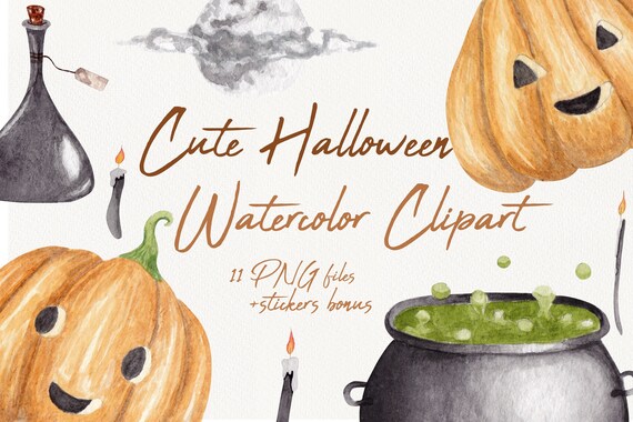 Watercolor Halloween Clipart Cute Halloween Clipart Instant - Etsy