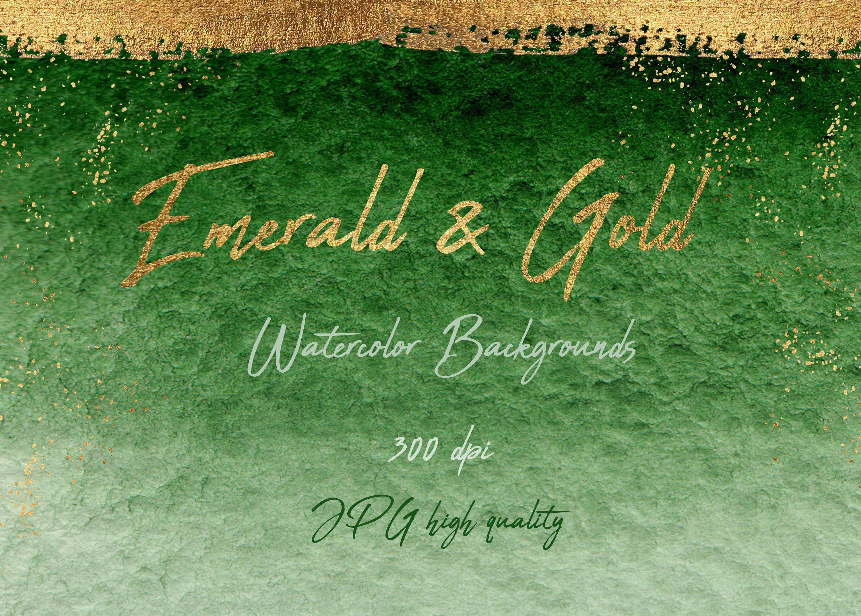 Watercolor Emerald and Gold Background, Dark Green Watercolor, Green ...