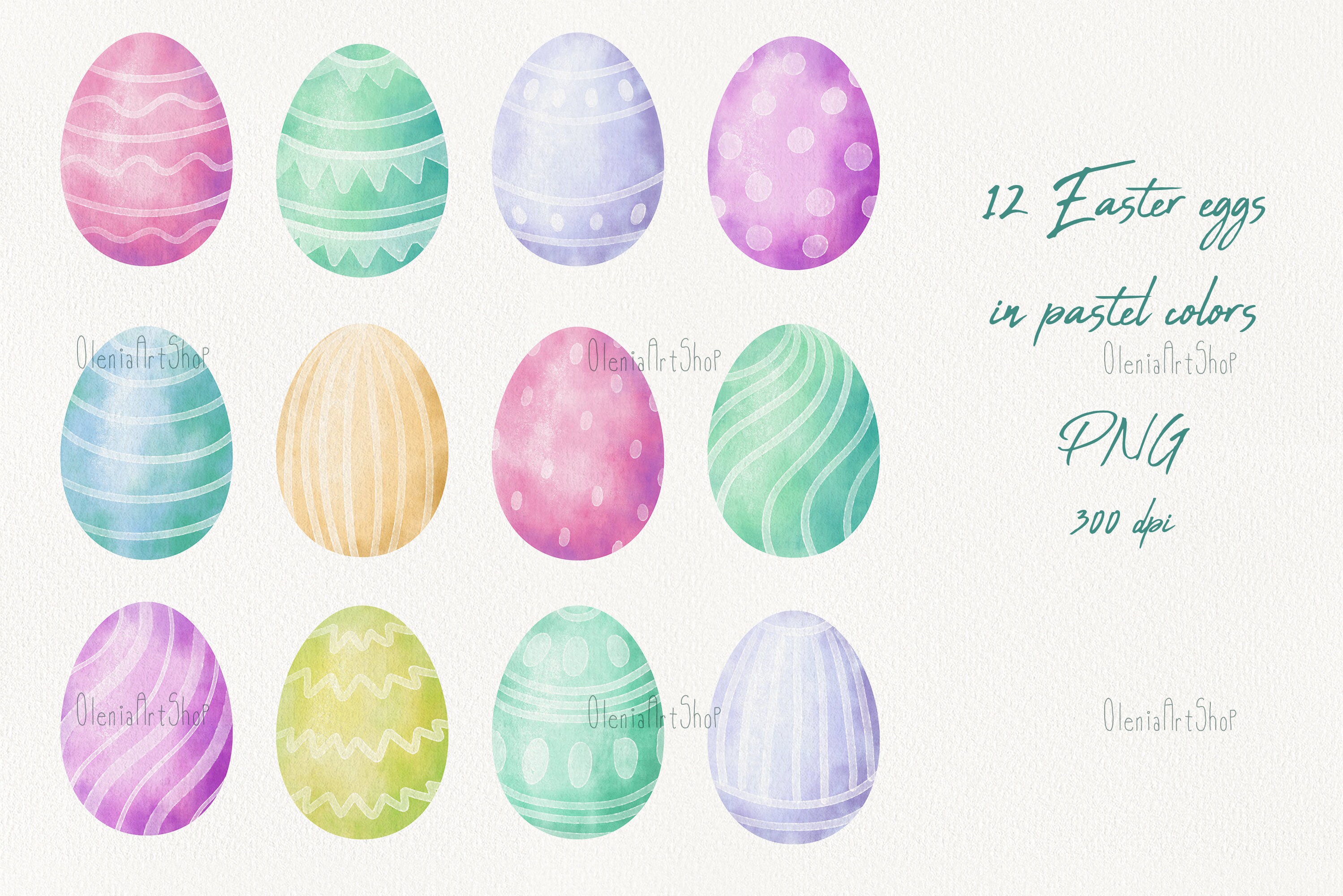 Watercolor Easter Clipart, Watercolor Easter Eggs, Pastel Easter Eggs ...