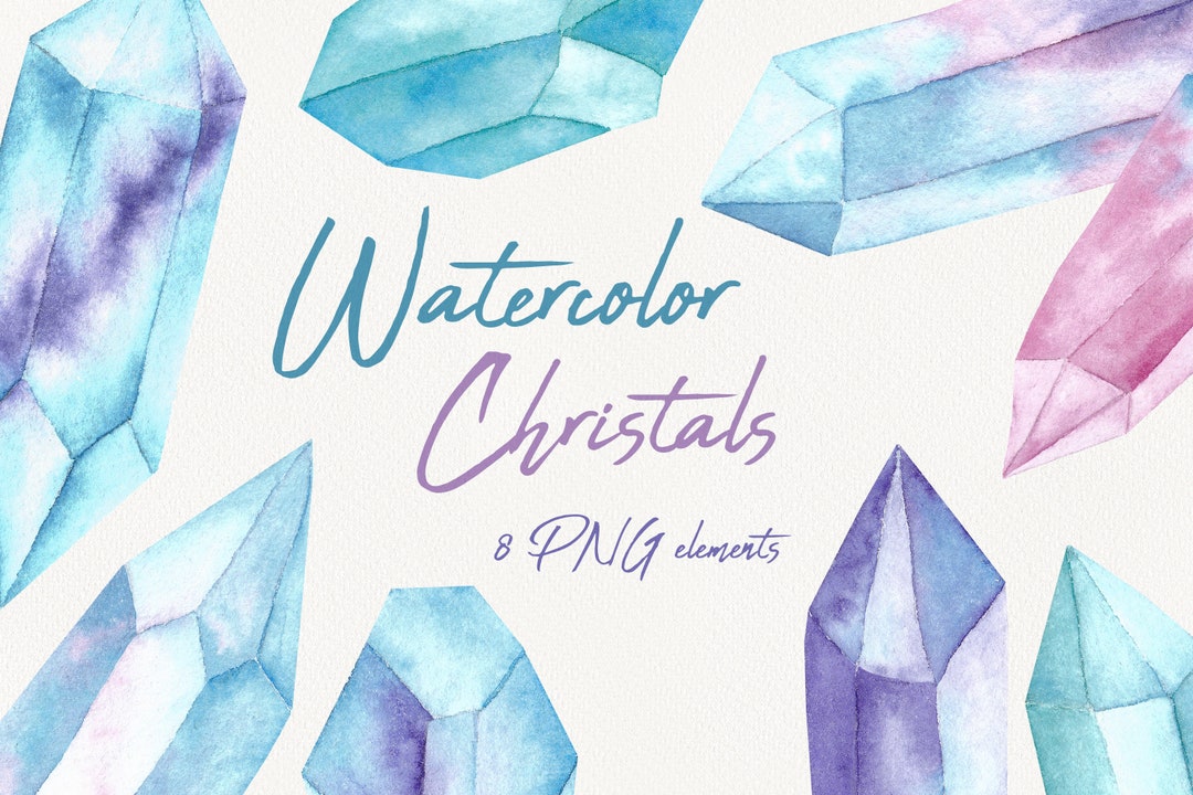 Watercolor Crystals Illustration, Hand-drawn Gems Art, Colorful ...