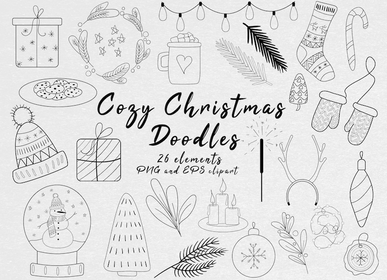 Christmas Clipart, Vector Christmas Clipart, Xmas Doodles, Christmas ...