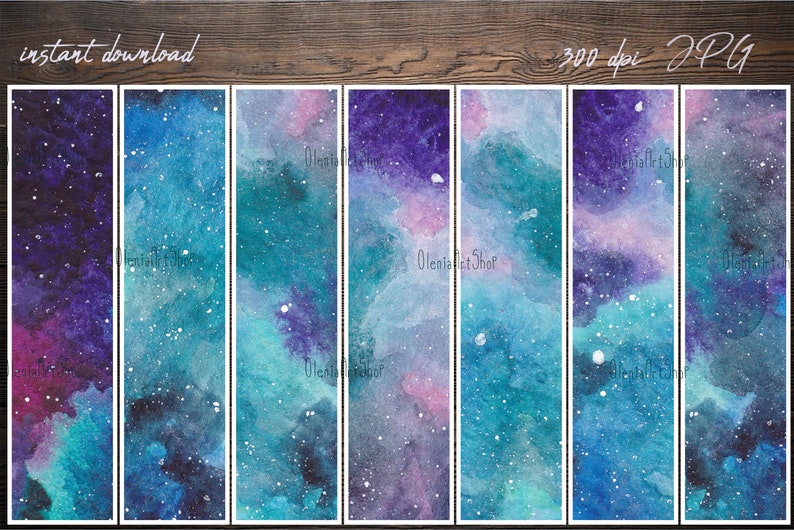 Printable Watercolor Bookmarks, Space Illustration Bookmarks, Cosmos ...