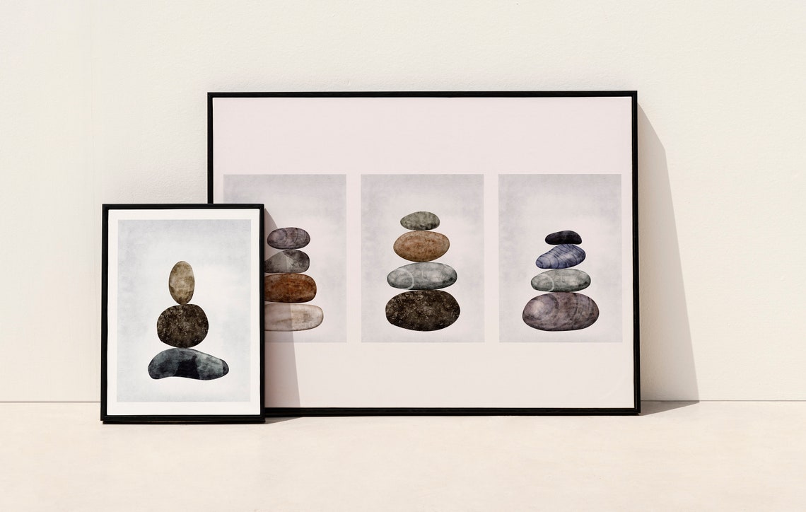 Zen Stone Tower Clipart, Balanced Stones Art, Watercolor Pebble Stones ...