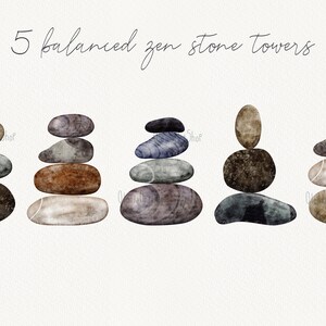 Zen Stone Tower Clipart, Balanced Stones Art, Watercolor Pebble Stones ...