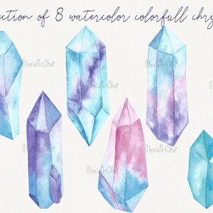 Watercolor Crystals Illustration, Hand-drawn Gems Art, Colorful ...