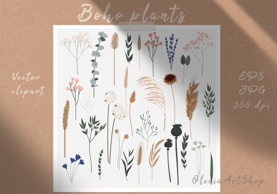 Vector Boho Flowers Wild Plants EPS Floral Clipart EPS - Etsy
