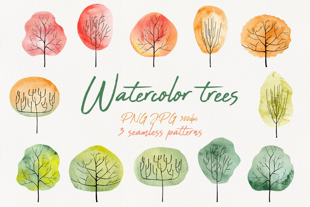 Watercolor Trees Clipart, Tree Download, Instant Download, Autumn Trees ...