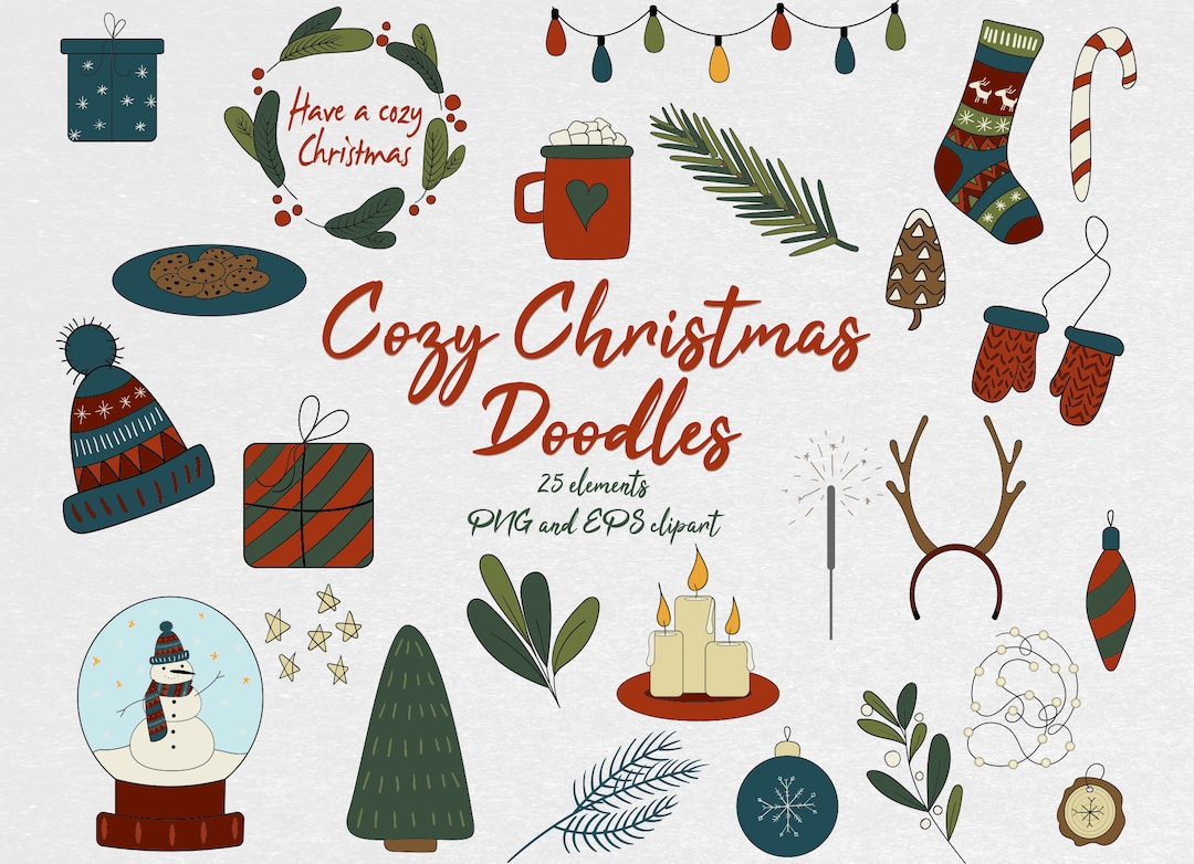 Christmas Doodles Clipart, Vector Christmas Doodle, Hand Drawn Festive ...