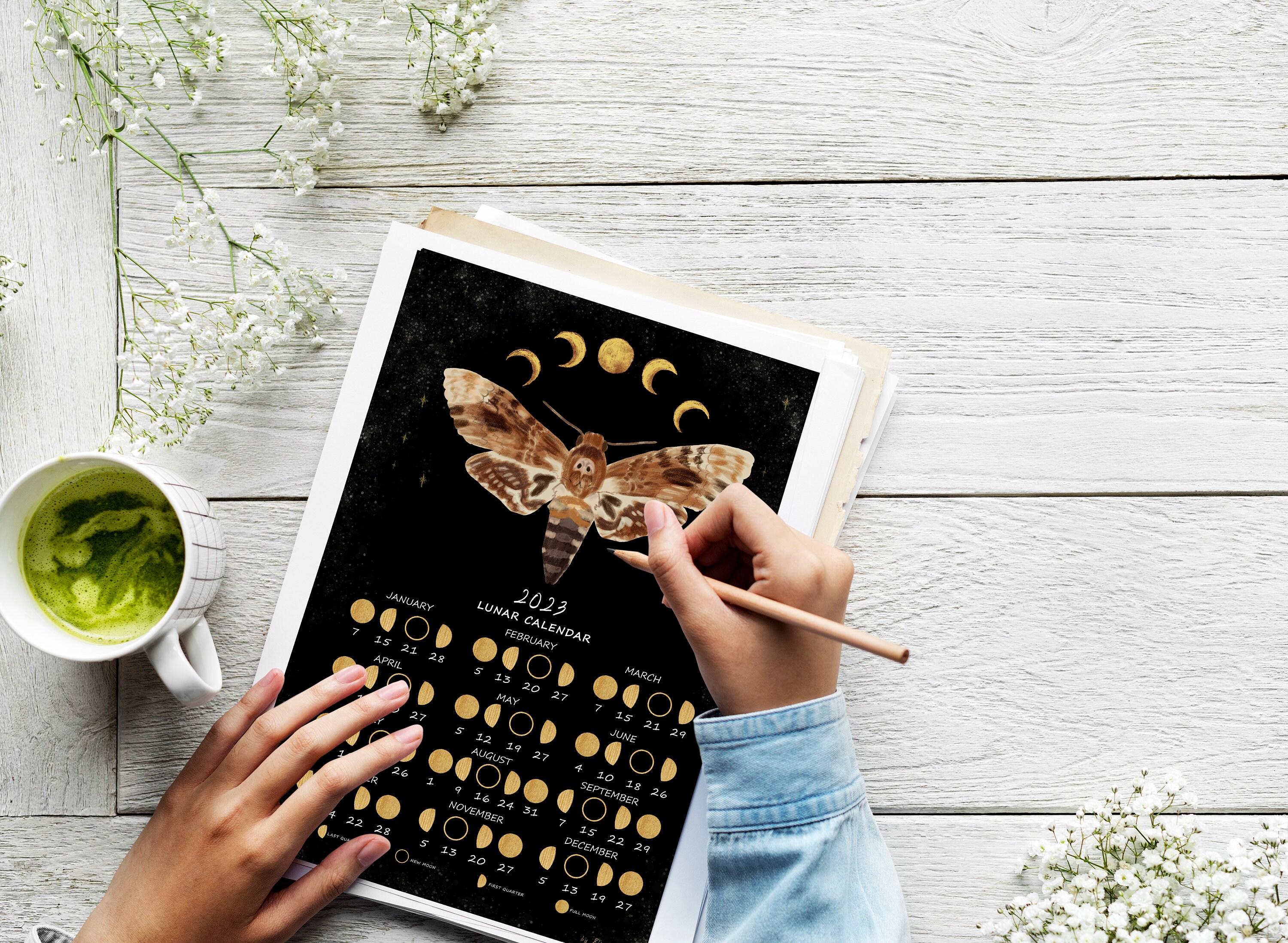 Maankalender 2023, Maankalender 2023, Doodshoofdvlinder digitale kunst ...