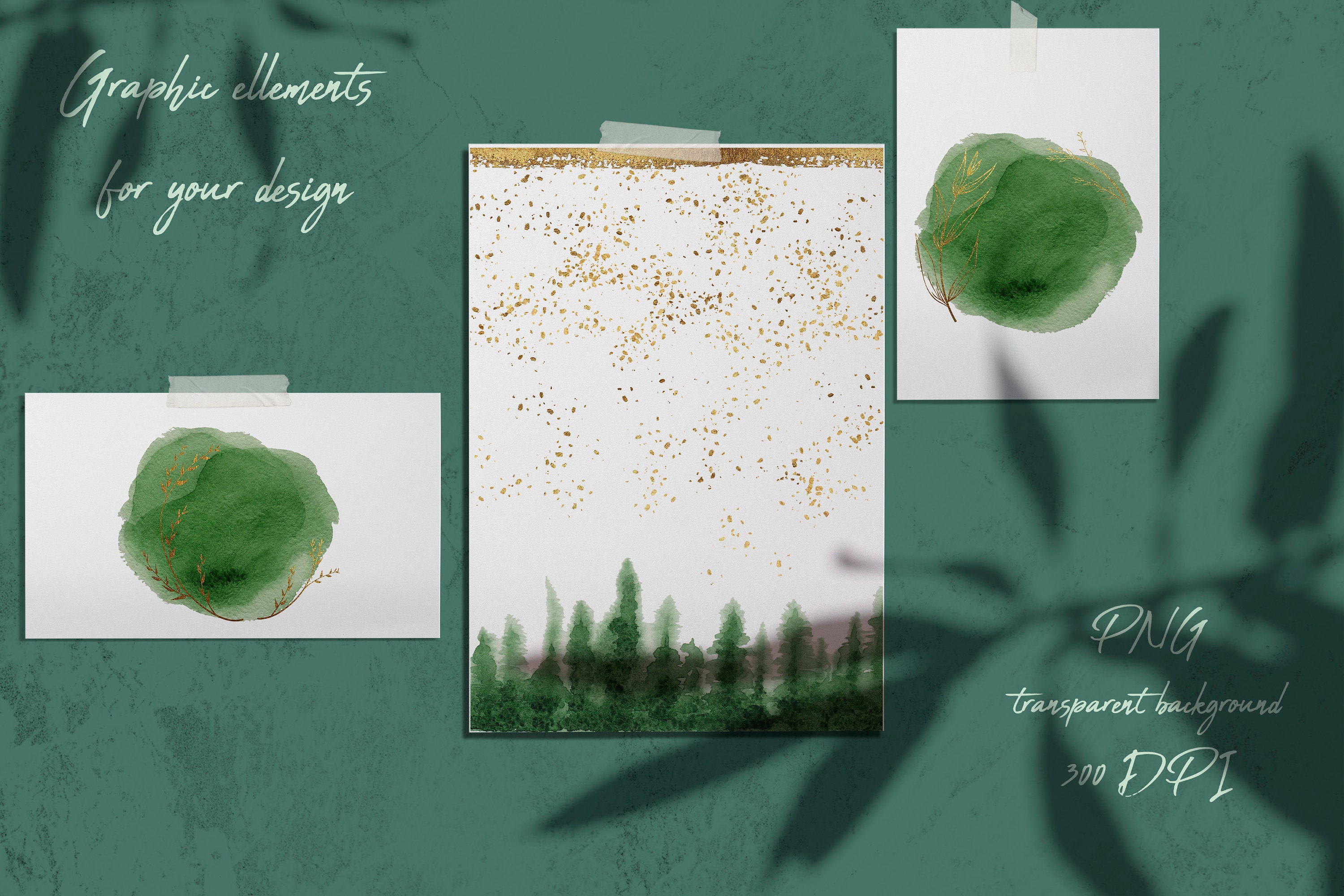 Watercolor Emerald and Gold Background, Dark Green Watercolor, Green ...