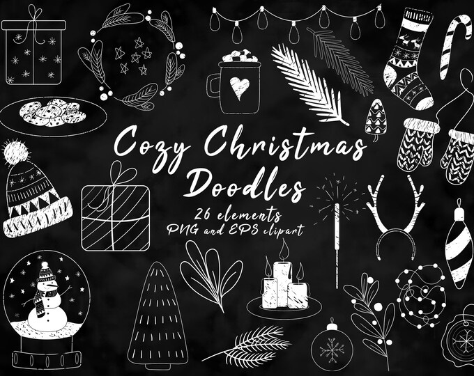 Chalkboard Christmas Tree Clip Art. Hand Drawn Chalk Christmas ...