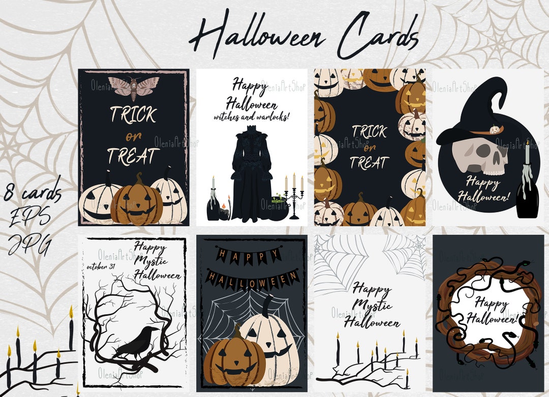 Happy Halloween Cards, Set of Halloween Cards and Posters, Printable ...
