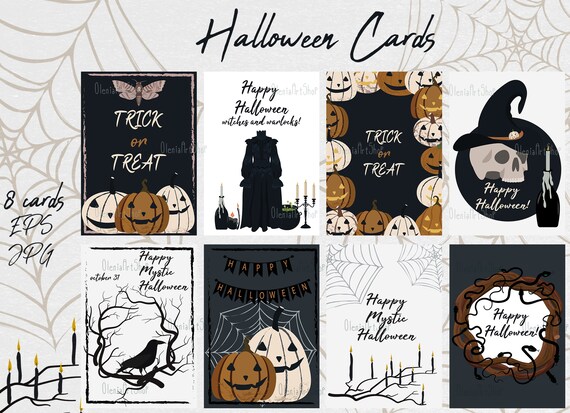 Happy Halloween Cards Set of Halloween Cards and Posters - Etsy