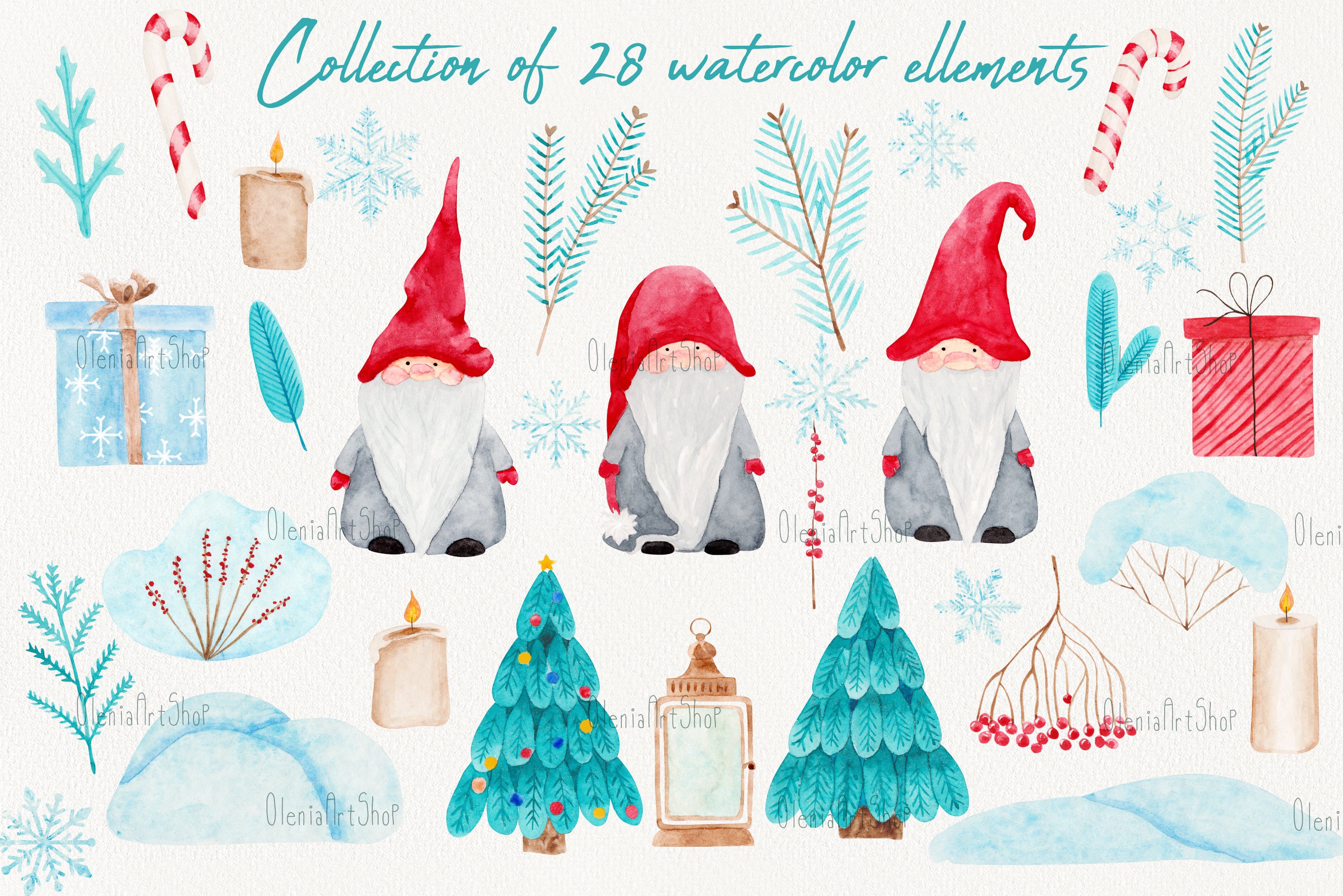 Watercolor Christmas Gnomes, Watercolor Nisse Gnomes, Christmas Cards ...