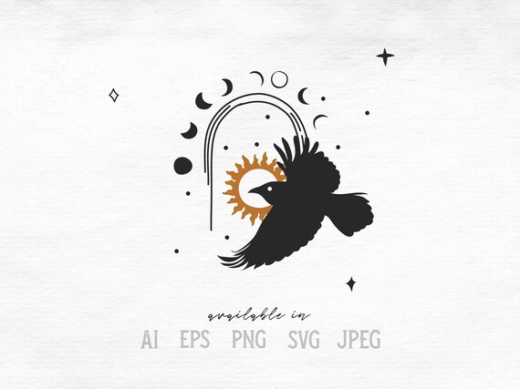 Celestial moon phases SVG files for cricutMagical raven bird | Etsy