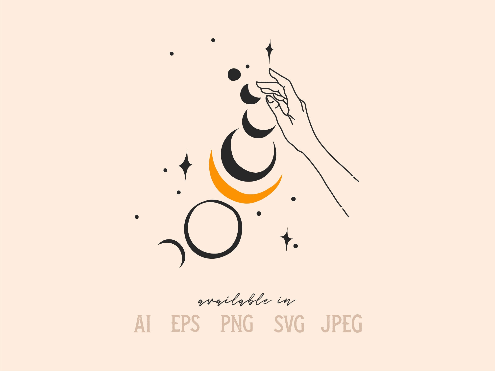 Lunar Moon Phases SVG Files for Circut,moon Phases Vector,witch Hand ...