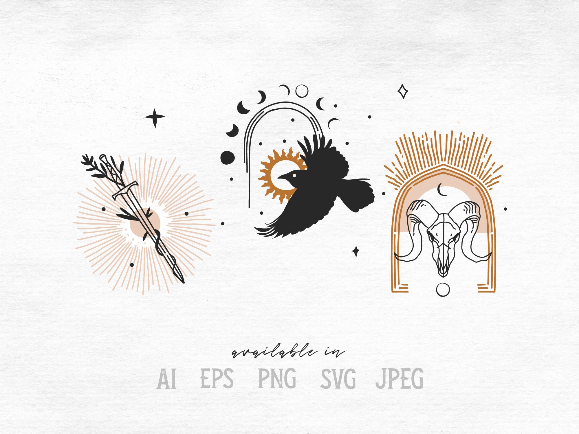 Bohemian Moon SVG Files for Cricut,magical Ravens Line Art Logo ...