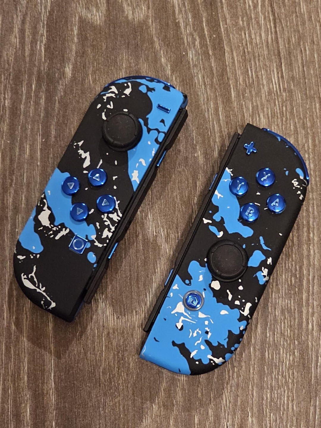 Blue Paint Splatter With Metallic Blue Buttons Custom Joycons - Etsy