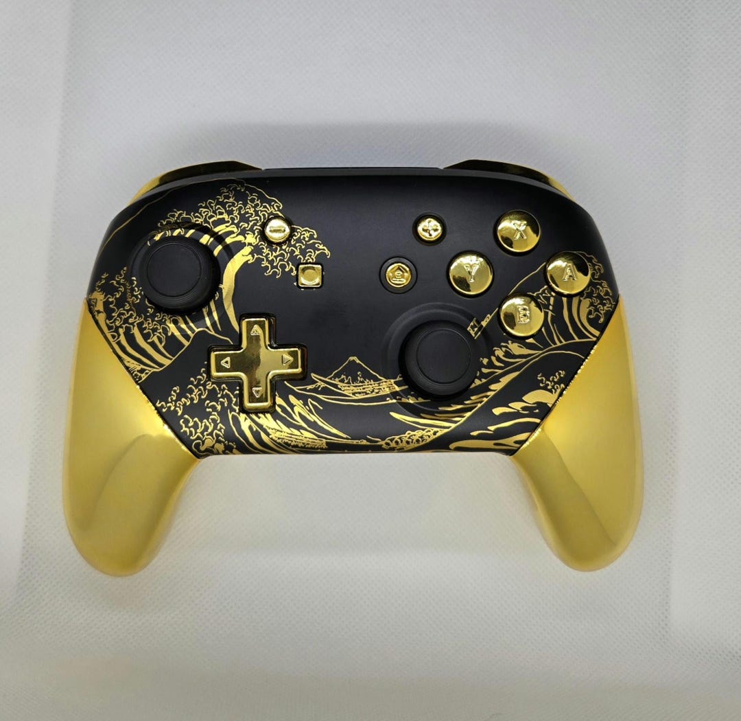 Gold and Black Great Wave Custom Pro Controller - Etsy