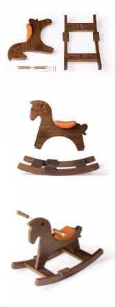 Walnut Wood Baby Rocking Horse, Solid Wood Rocking Chair for Toddler ...