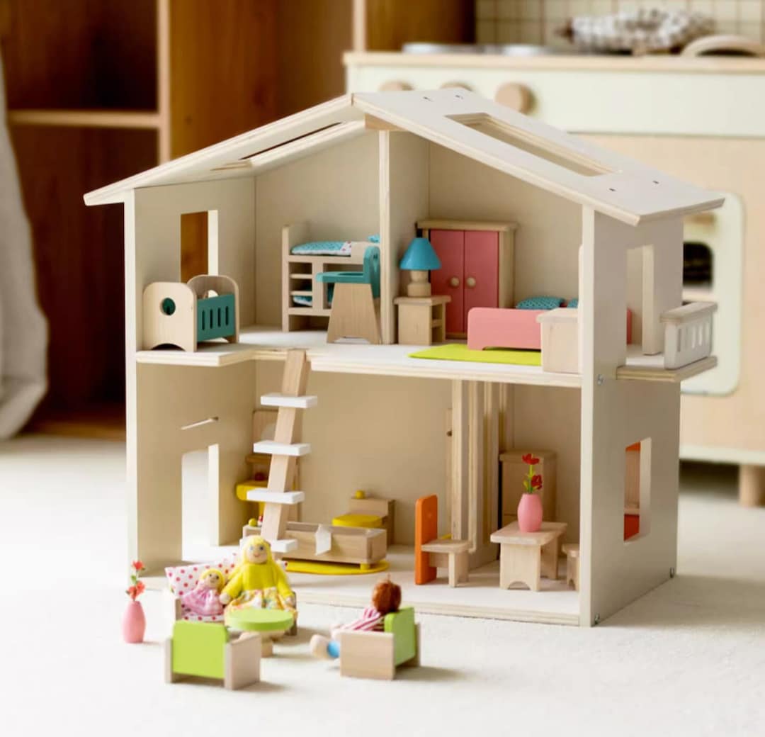 Wooden Dollhouse With Furniture Set, , Mini Toy House Doll House Kit ...