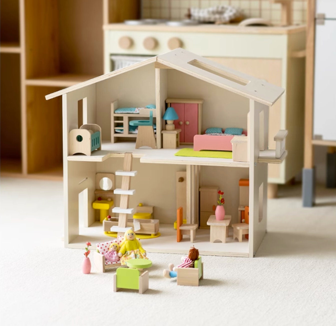 Wooden Dollhouse With Furniture Set, , Mini Toy House Doll House Kit ...