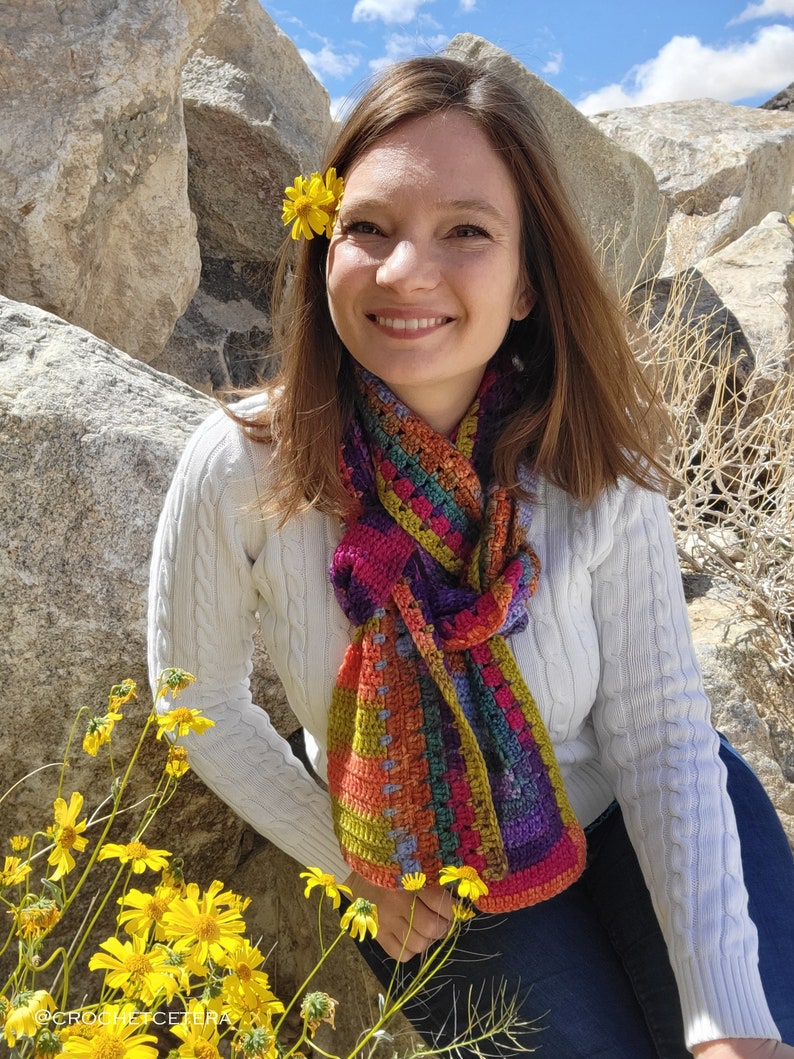 Chroma Story Mitered Striped Scarf Crochet Pattern With Granny Square ...