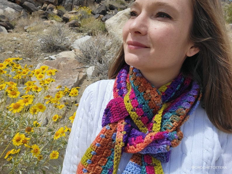 Chroma Story Mitered Striped Scarf Crochet Pattern With Granny Square ...