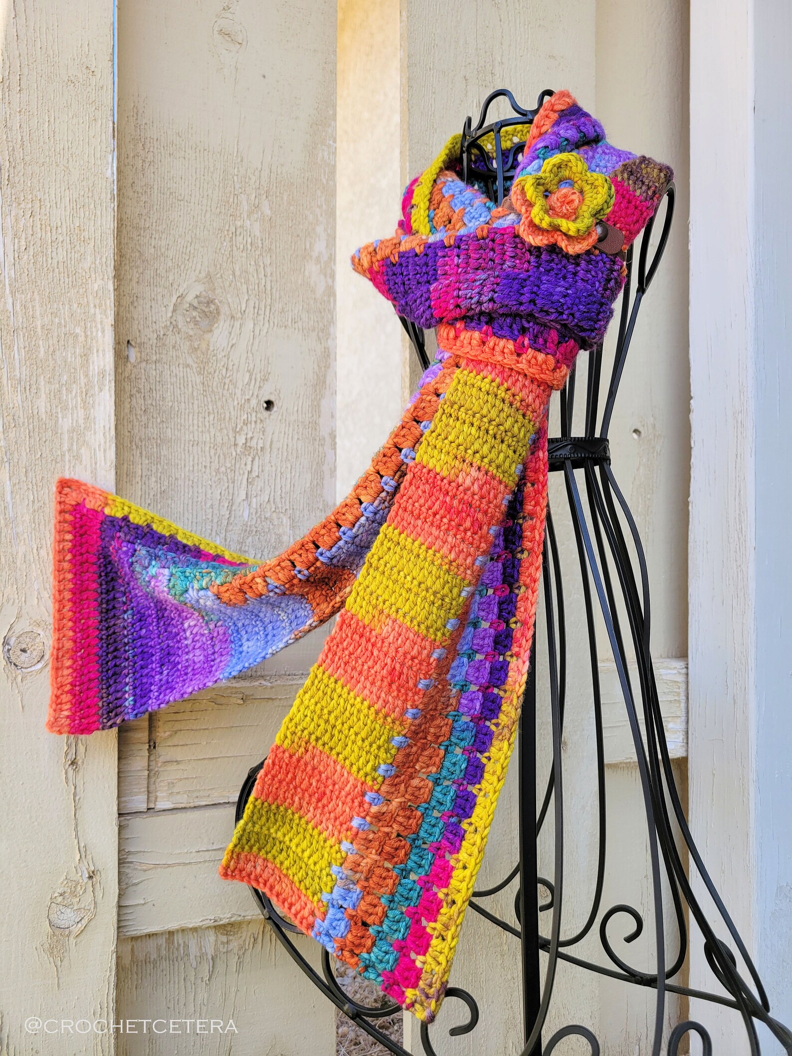 Chroma Story Mitered Striped Scarf Crochet Pattern With Granny Square ...