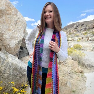 Chroma Story Mitered Striped Scarf Crochet Pattern With Granny Square ...