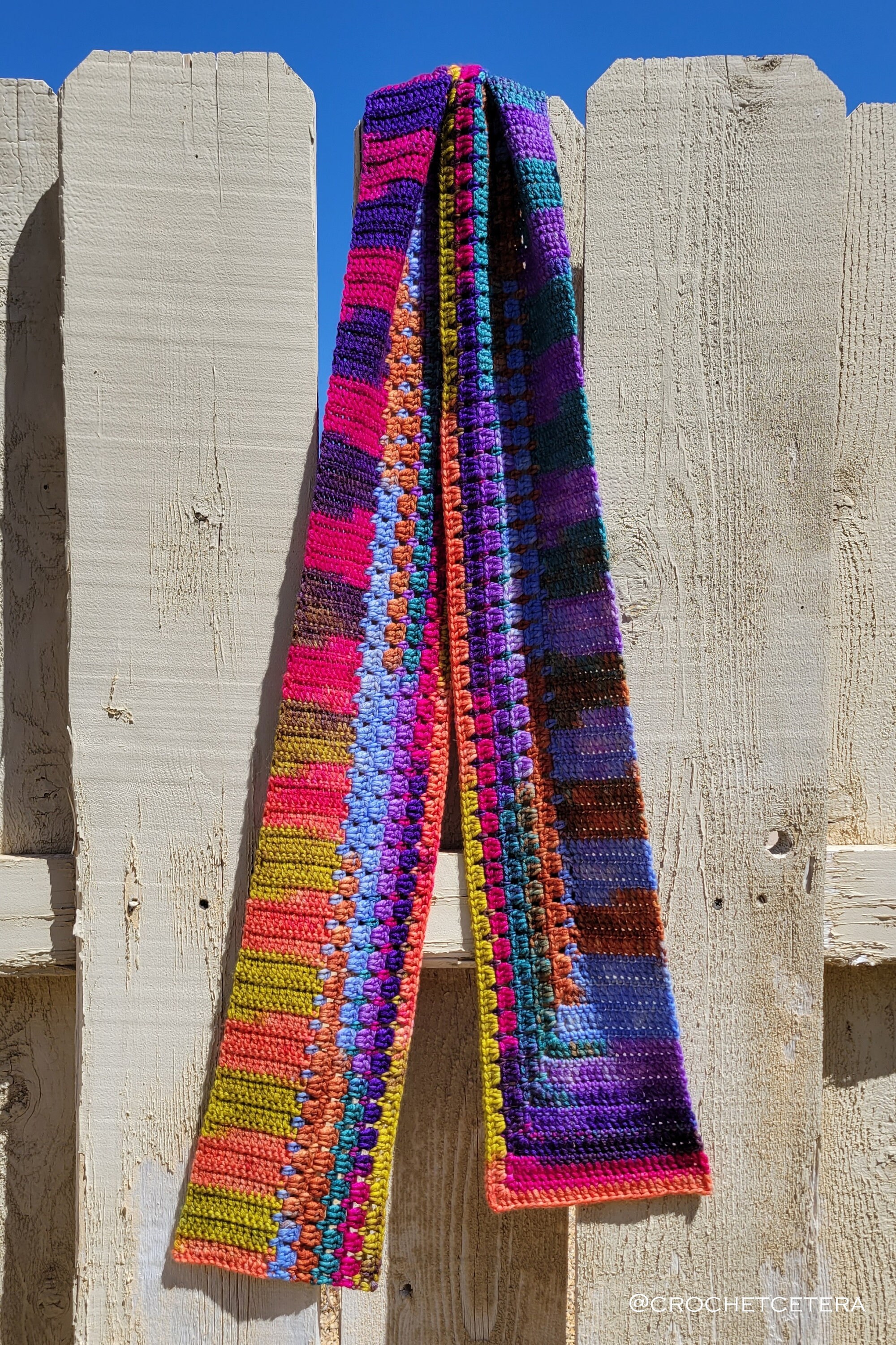 Chroma Story Mitered Striped Scarf Crochet Pattern With Granny Square ...