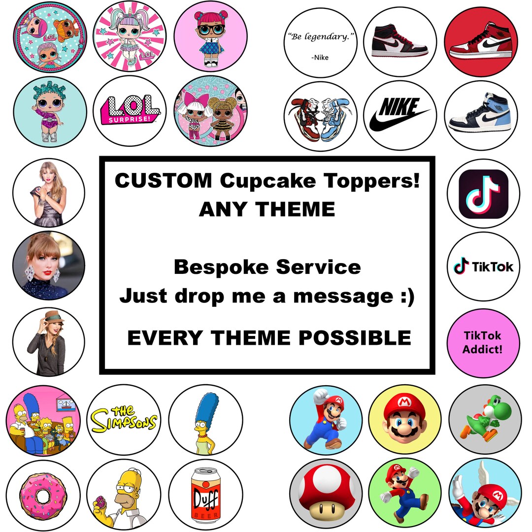 CUSTOM Edible Cupcake Toppers, ANY Theme You Need Bespoke Birthday ...