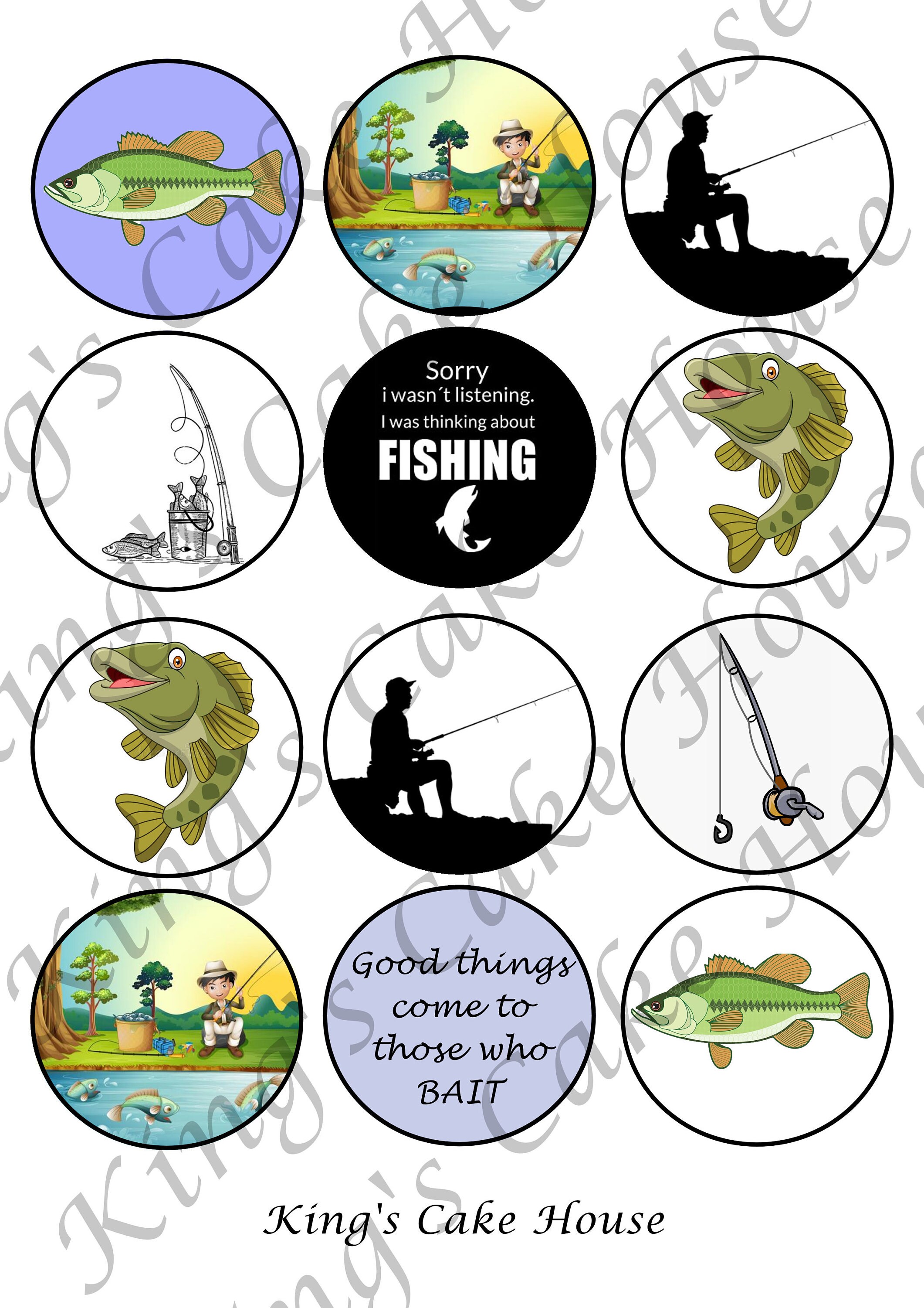 Fishing cupcake topper edible icing sheet. Fishing theme cake | Etsy