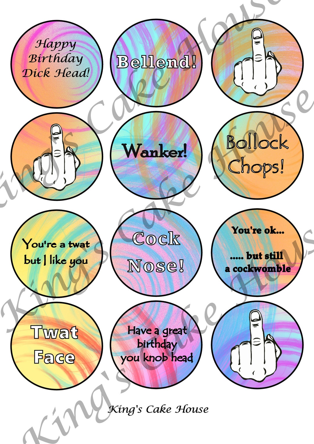 Insult Cupcake Toppers Edible Icing Naughty Funny Humour Swearing