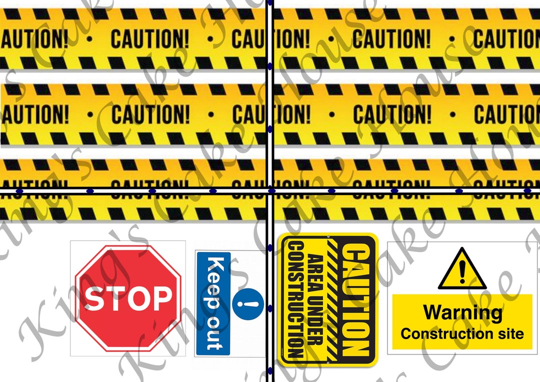 Caution, Digger Construction, Cake Toppers, Edible Icing Sheet. Caution ...