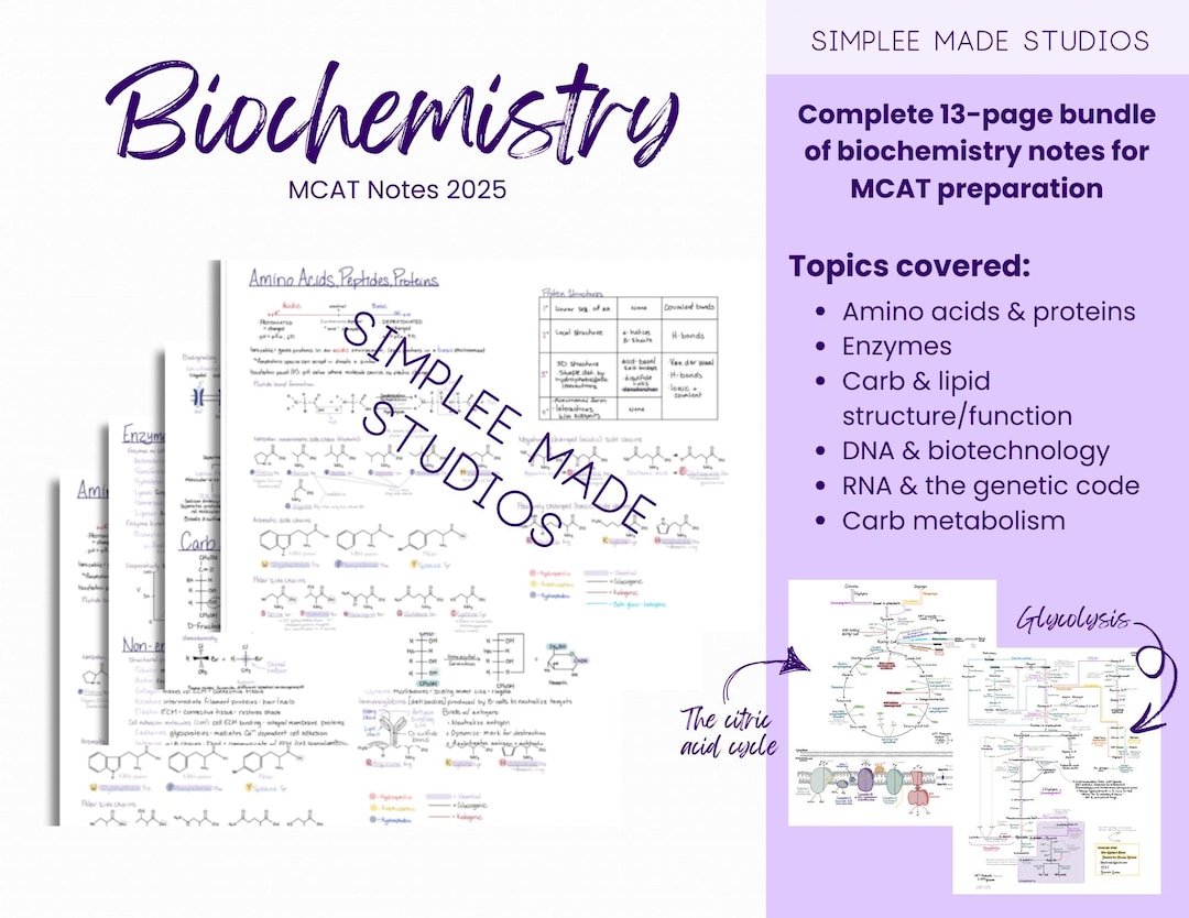 Biochemistry MCAT Review Notes and Summary Charts - Etsy