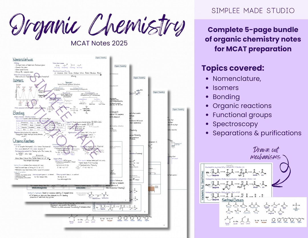 Organic Chemistry MCAT Review Notes and Summary Charts - Etsy